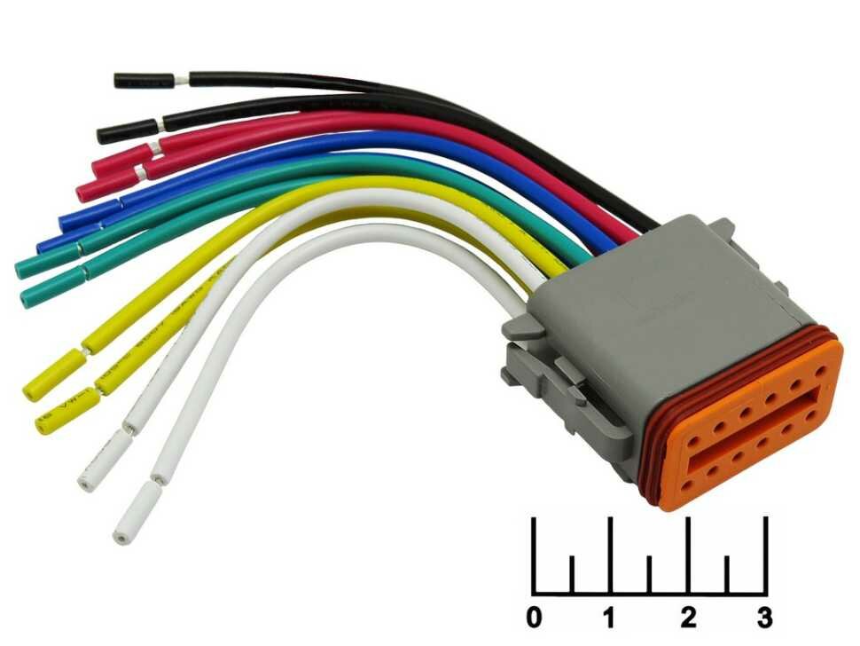 Разъем 12pin гнездо влагозащищенный на проводе DT06-12S Cargen (AX81212)