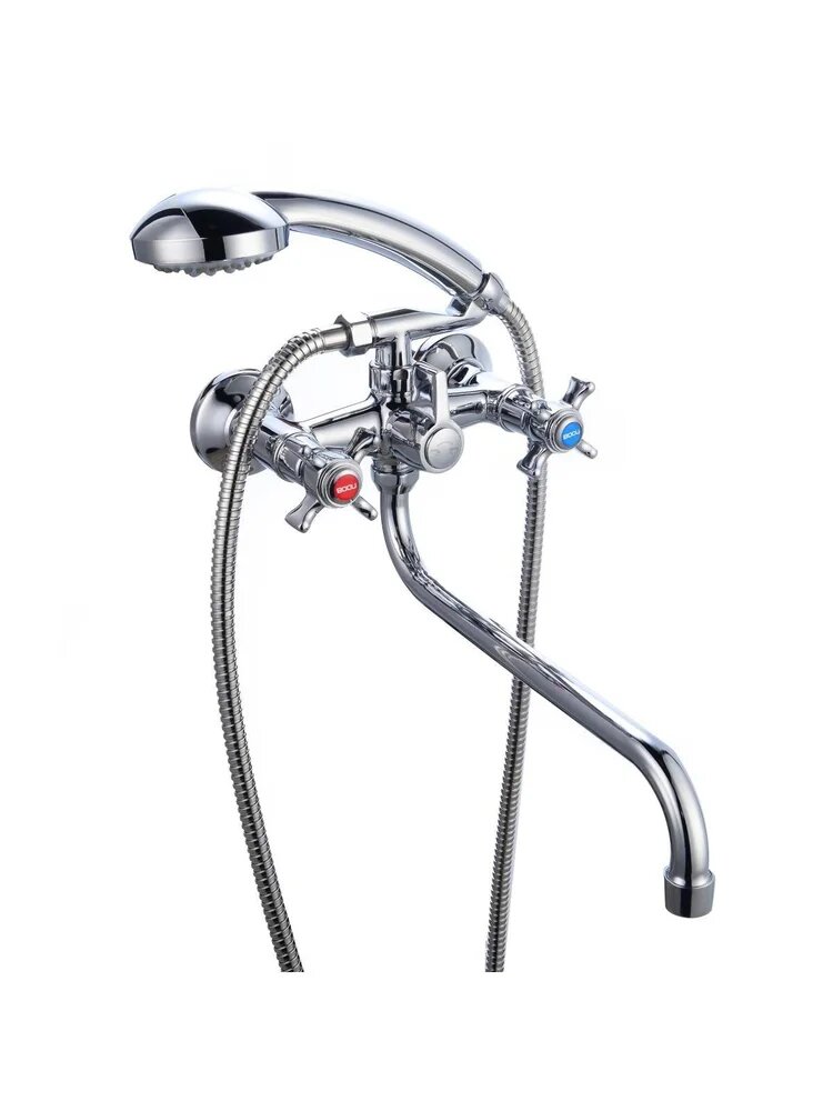 Смеситель для ванны с душем BOOU Ba5333 BA5333-3-B723-C018 с душевым гарнитуром, настенный, с поворотным изливом, хром, глянцевый, латунный