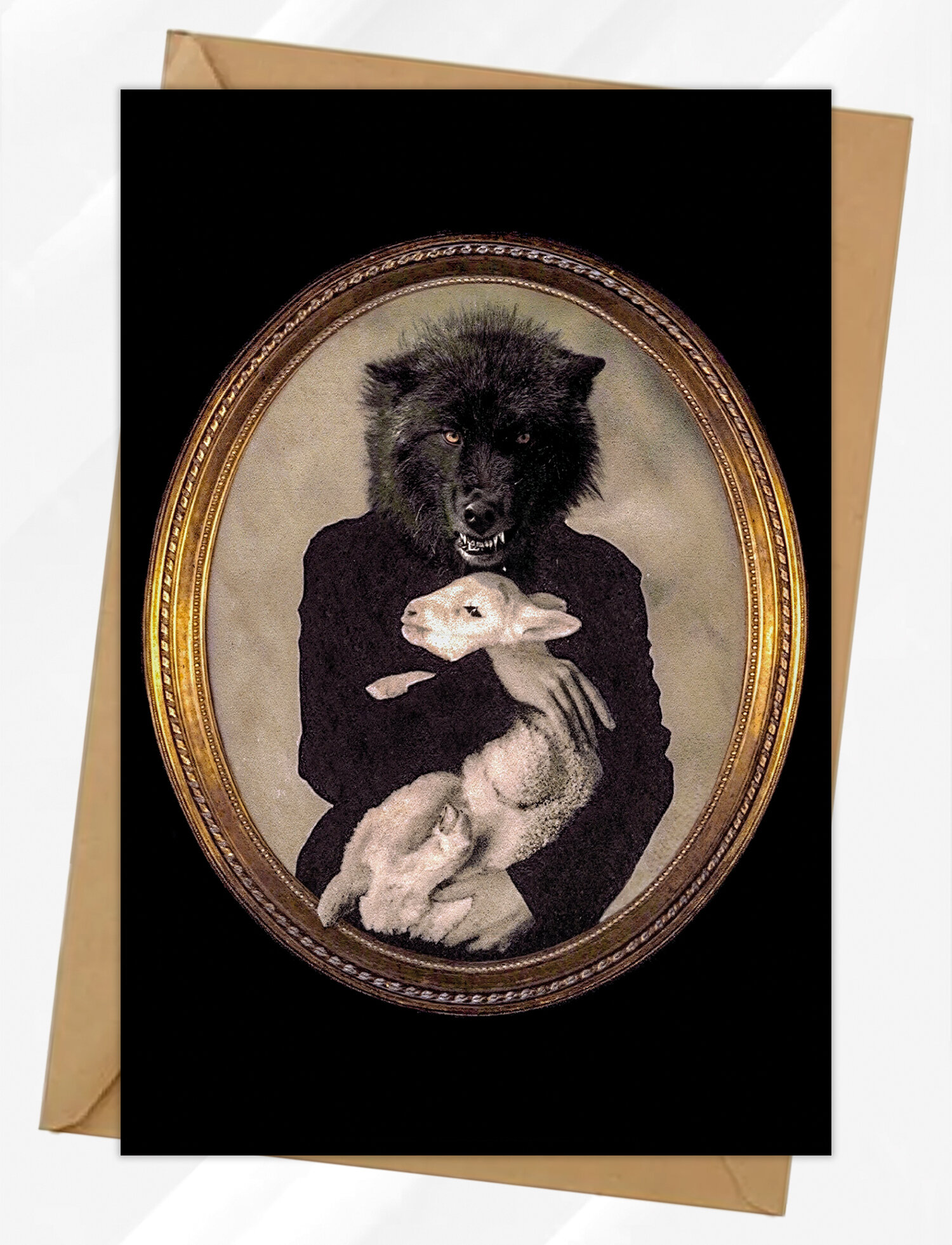 "Волк и овечка" открытка (подходит под рамку, размер 10х15см)