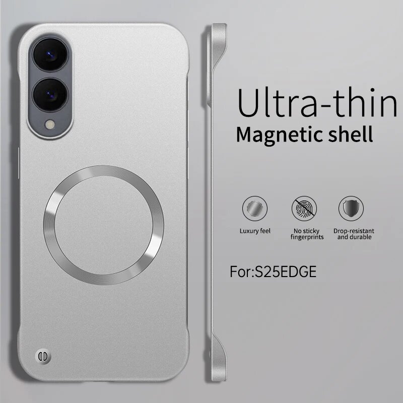 Ультратонкий матовый металлический чехол для Samsung S25 Edge с поддержкой Серебряный, silver
