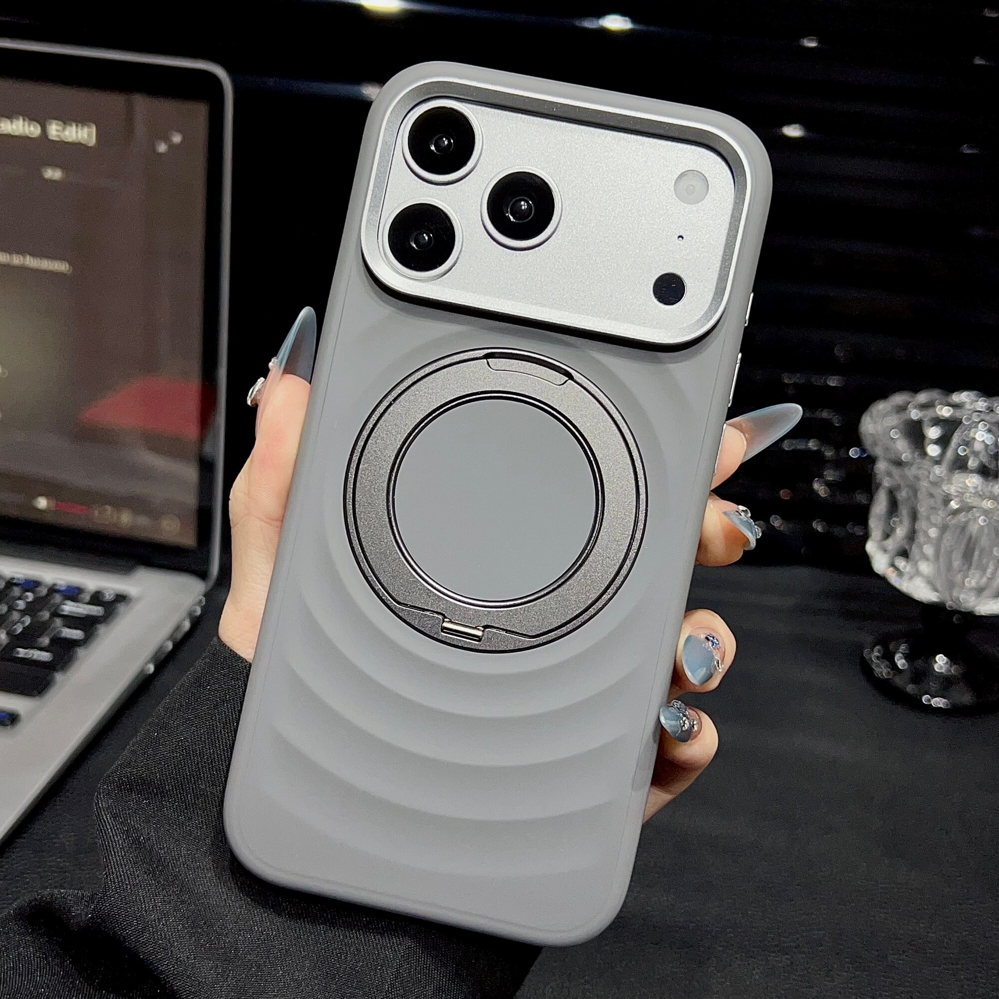 Чехол для Apple iPhone 17 Pro / Айфон 17 Про, soft touch, чехол-кардиомонитор, поликарбонат (PC), защита камеры, ударопрочный, встроенная подставка, усиленные углы, Apple, Apple iPhone 17 Pro, gray,