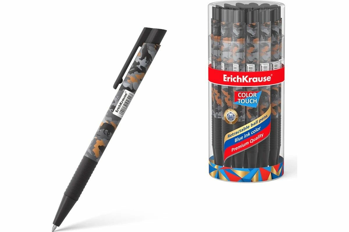 Ручка автоматическая Erich Krause шариковая "ColorTouch Rough Native", синие чернила, с резиновой вставкой (48782)