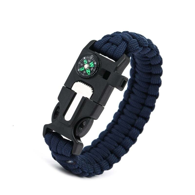 Браслет выживания с паракордом, компасом, свистком и кремнем, Темно-синий