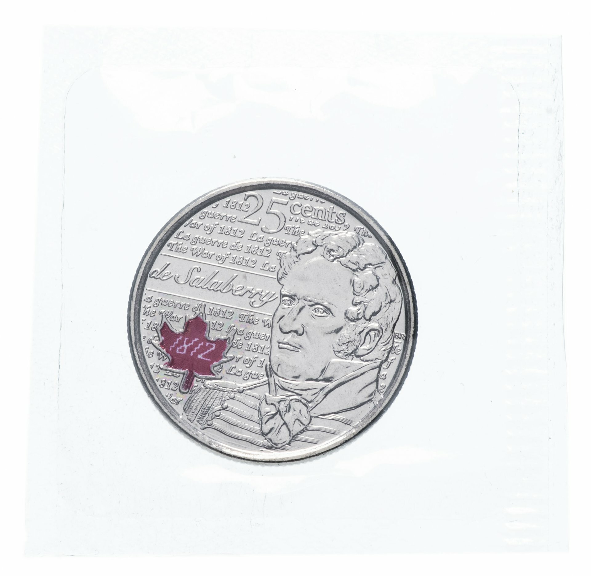 Канада 25 центов cents 2013 "Война 1812 года - Шарль де Салаберри" цветная, в запайке, Сталь, в сохранности UNC