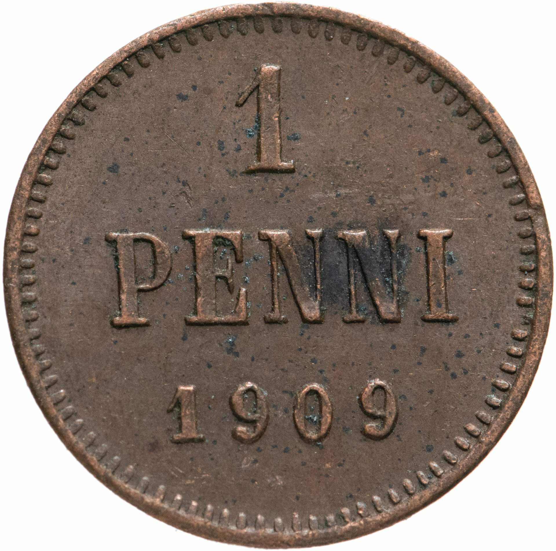 1 пенни penni 1909 Российская Финляндия, Медь, в сохранности XF
