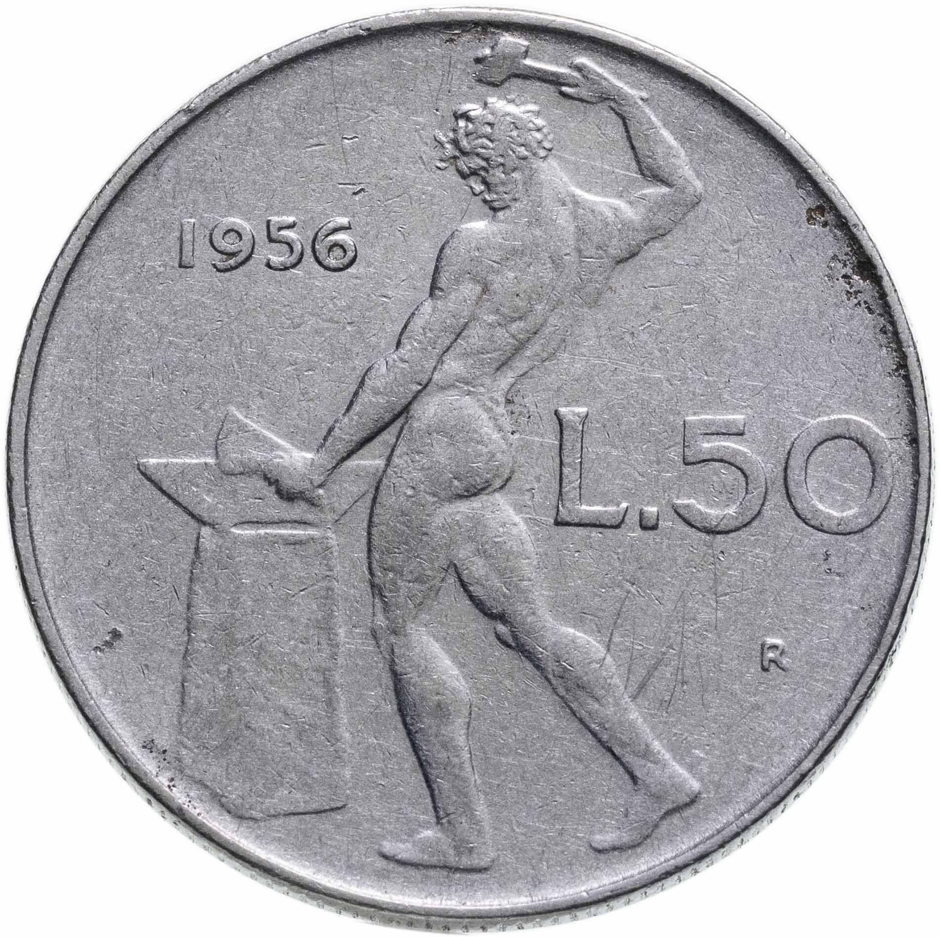 Италия 50 лир 1956, Сталь, в сохранности XF