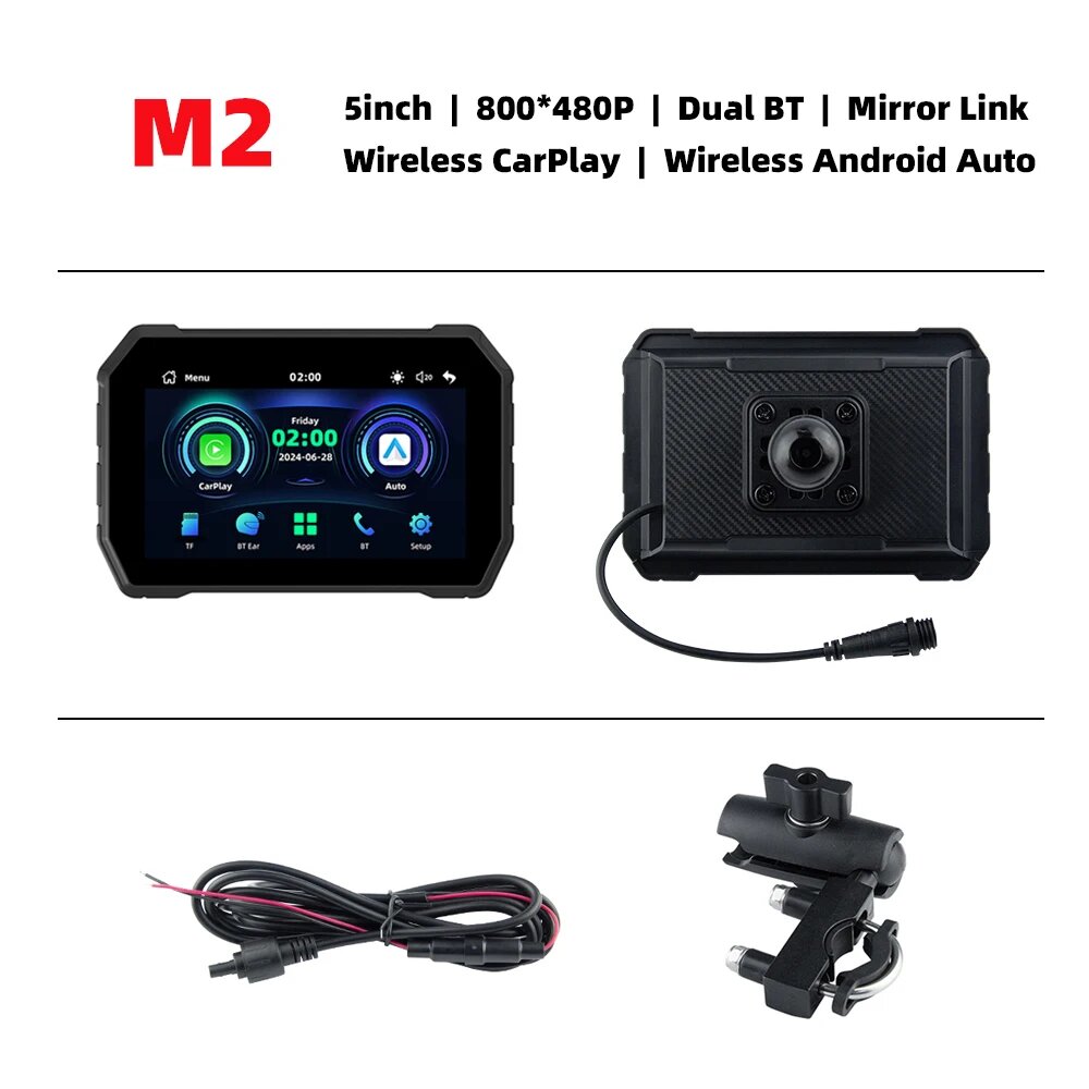 EKIY Wireless CarPlay Moto Android Auto Портативная цифровая приборная панель мотоцикла GPS-навигационный экран 5-дюймовый пылезащитный водонепроницаемый