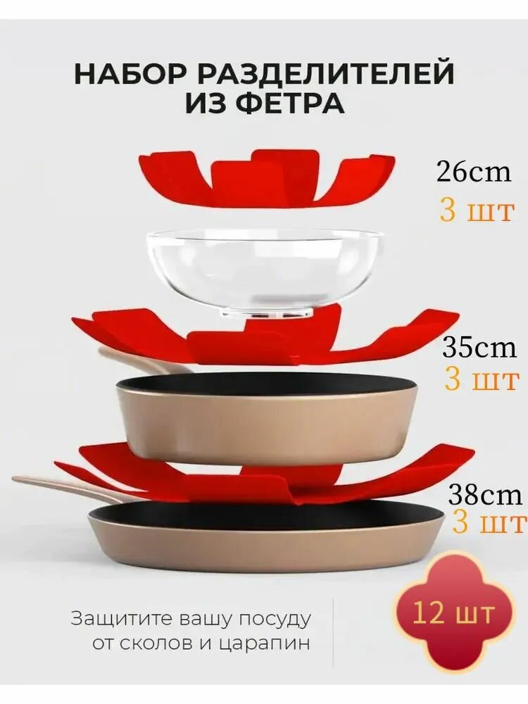 Вкладыш для хранения посуды 38 см х 38 см, 12 шт