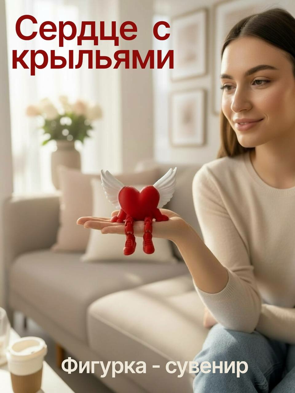 Фигурка сувенир сердце с крыльями