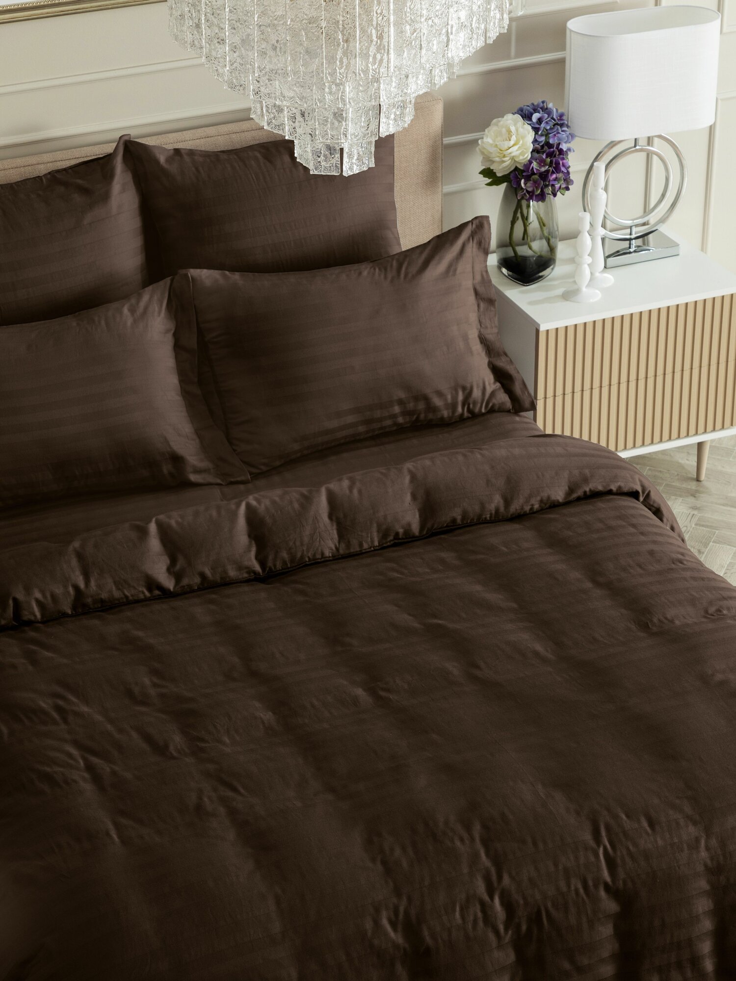 КПБ 2.0 страйп-сатин "Cozy Home" (50х70) рис. 87102-11 Корица/Cinnamon