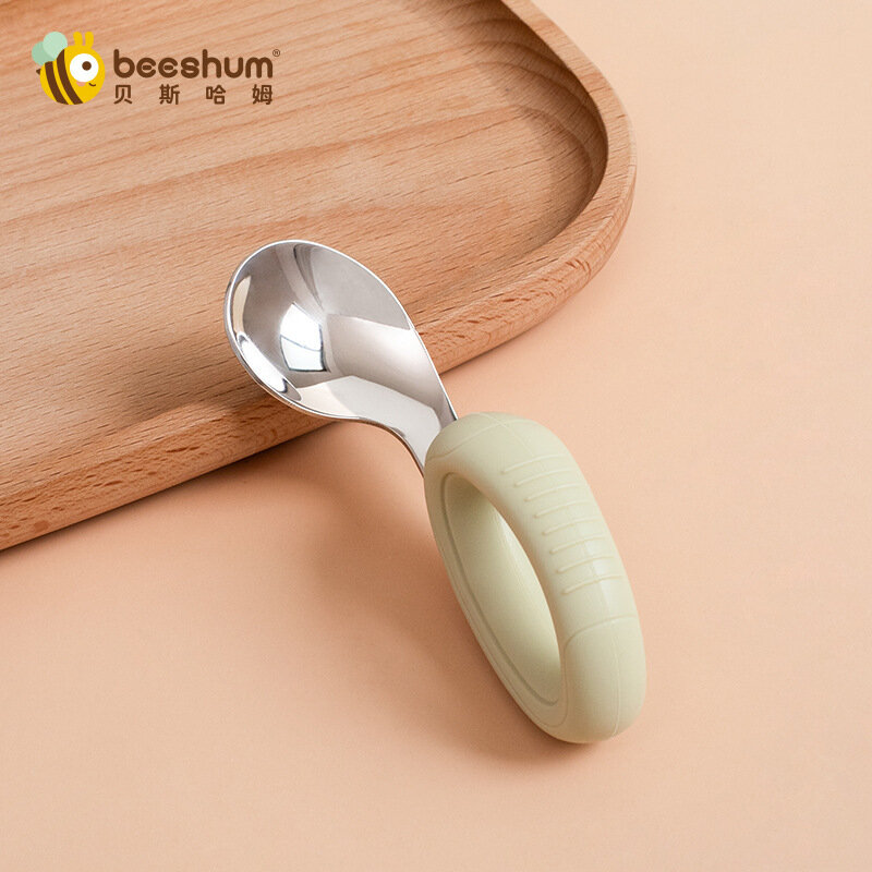 Ложка для самостоятельного кормления Beeshum Baby с изогнутой головкой для обучения детей еде