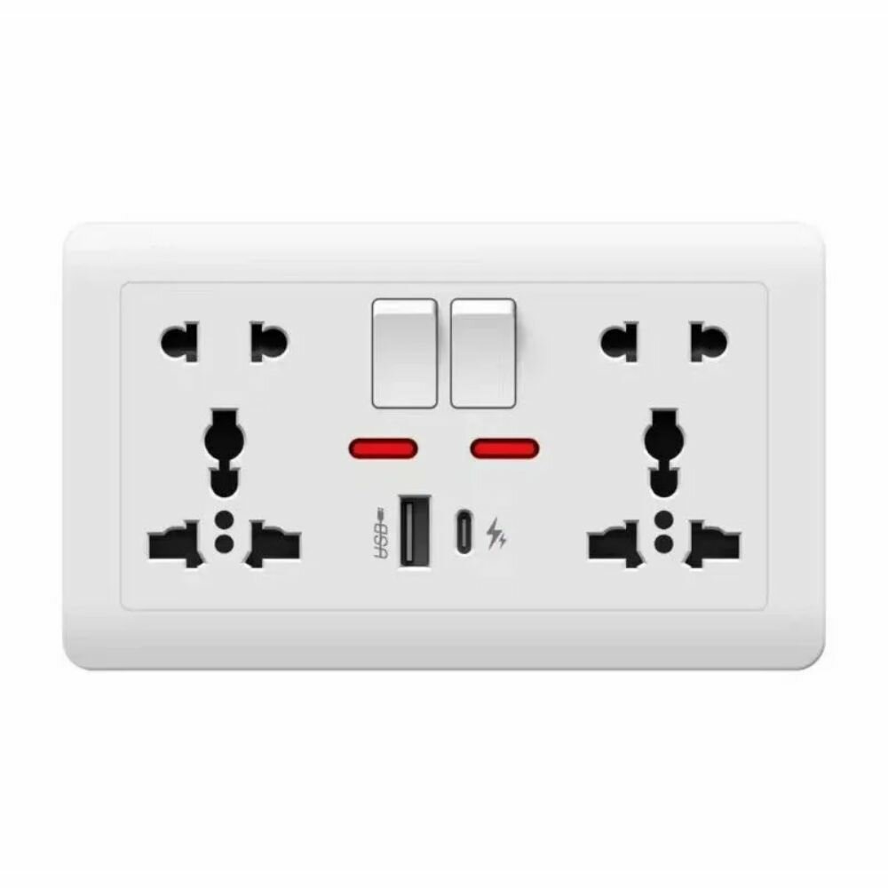Блок питания 86/146, многофункциональная универсальная розетка 3/5 контактов с двумя зарядными портами USB Type-C 1A 10 Вт, розетка 13A для Великобритании.