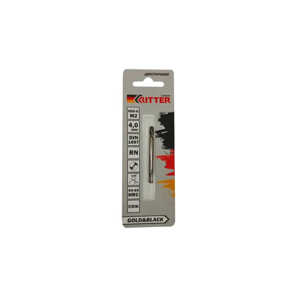 Сверло двухстороннее по металлу EC Gold&Black 4 мм, HSS-G M2, DIN 1897, RN RITTER PS14604001
