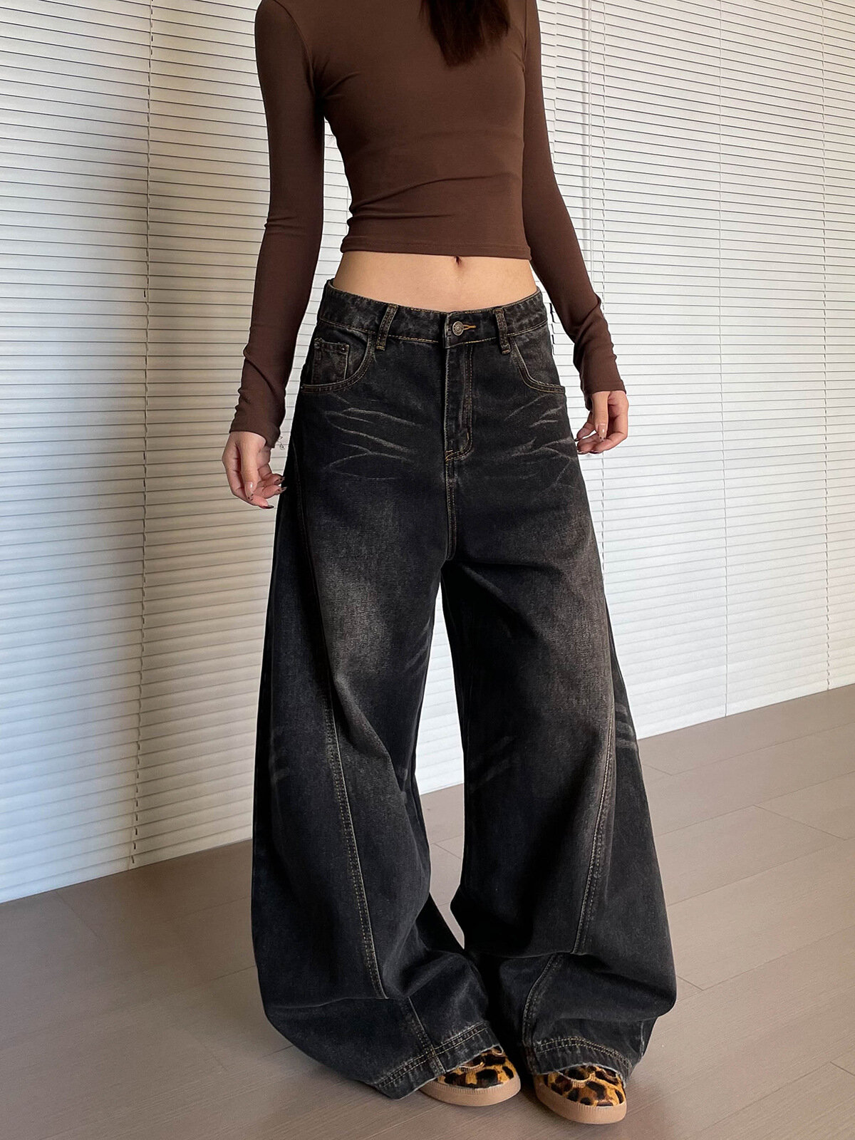 LI Mall Унисекс джинсы уличный танец пустынный стиль пятнистые широкие деним