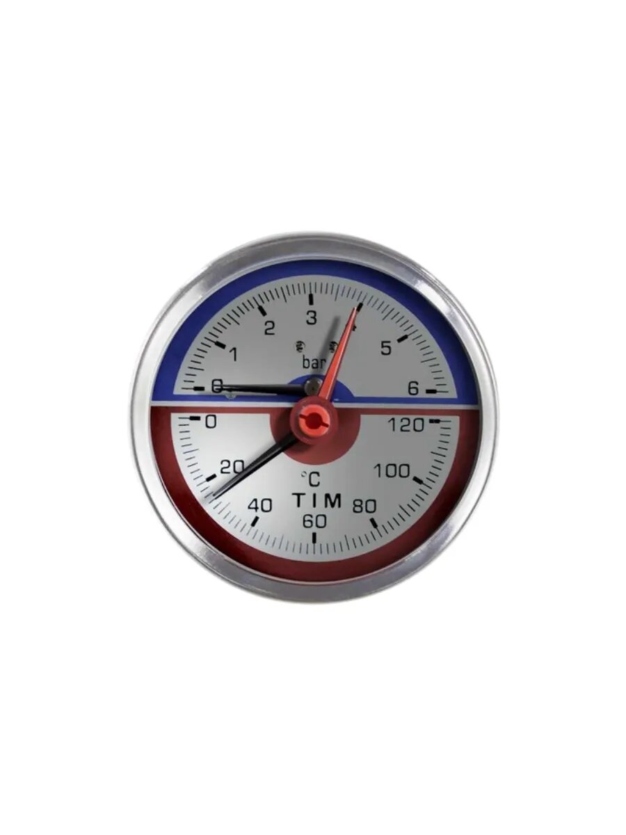 Термоманометр аксиальный TIM 1/2 (0-6 бар, 0-120 °С) 80мм