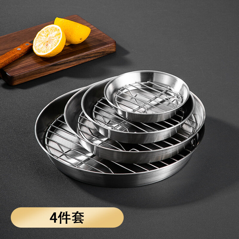 304 Нержавеющая сталь противень для выпечки, круглый противень для аэрогриля, противень для жарки, противень для барбекю, круглый противень с дренажем масла, многофункциональный противень