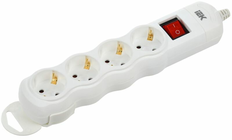 Колодка удлинителя IEK с заземлением и выключателем, 4 места, РПр04В