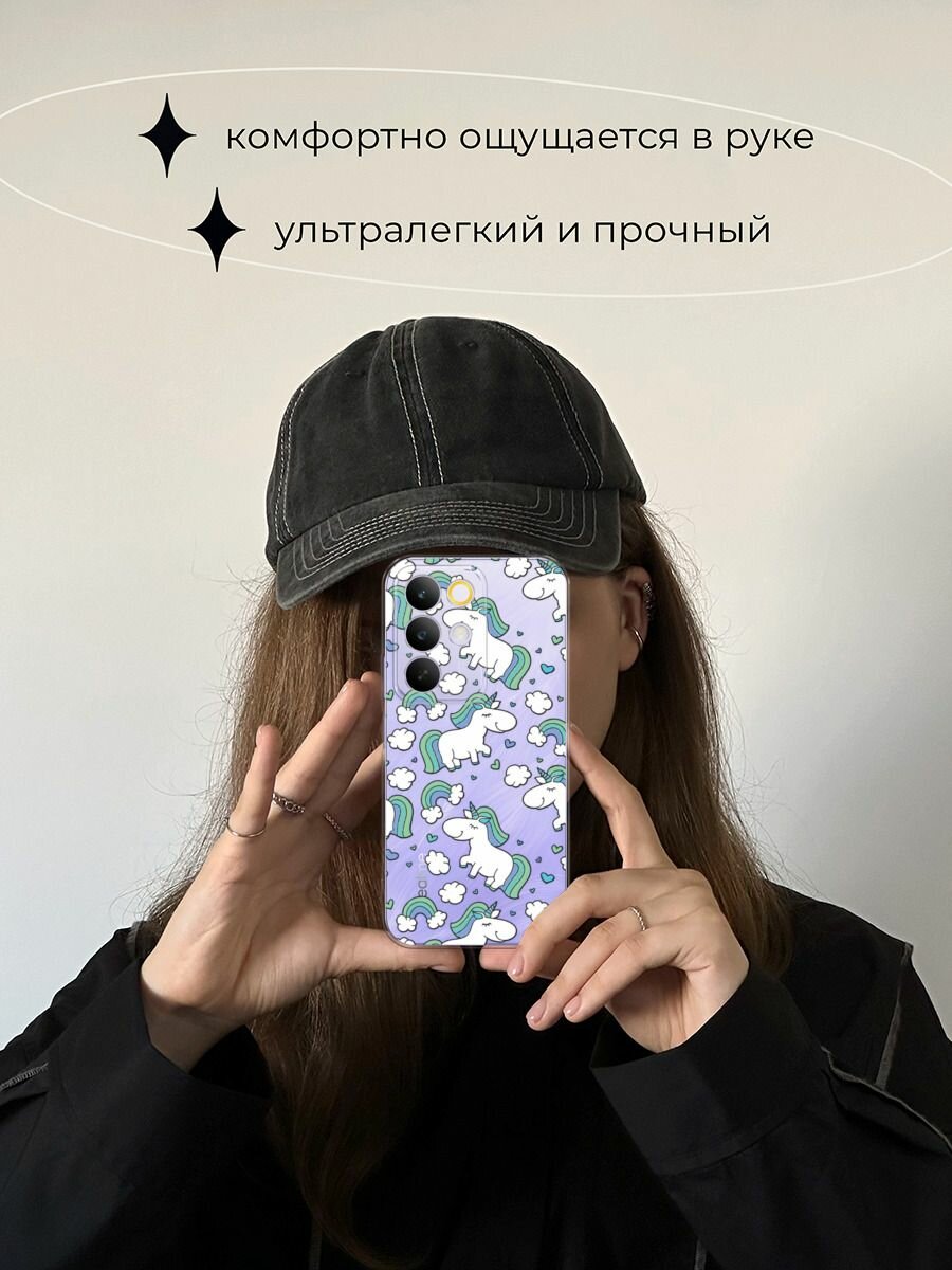 Чехол на Realme C85 / Реалми C85 с принтом Бирюзовые единороги, прозрачный — фото 1