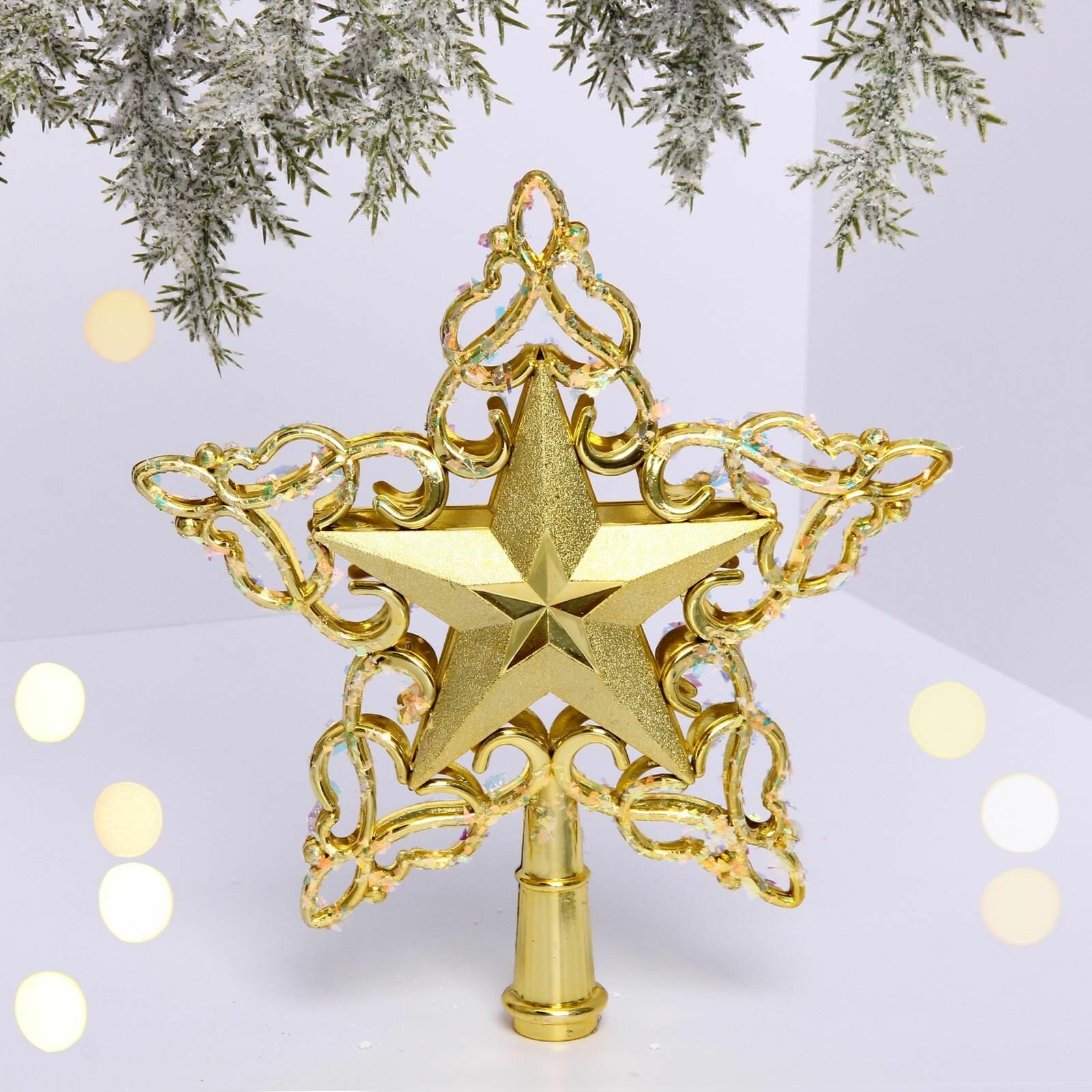 Звезда на ёлку КНР "Снежная звезда" 20 см, Золотая