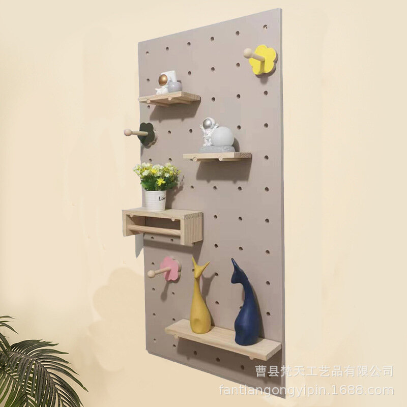 Деревянная перфорированная панель для хранения, декоративная полка для прихожей, гостиной, спальни, входная стена, органайзер из массива дерева