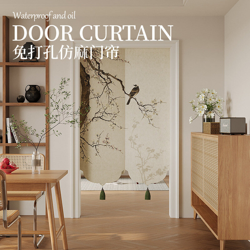 Новая китайская стильная занавеска для спальни и гостиной, имитация льна, без сверления, занавеска для ванной, разделитель для кухни, светонепроницаемая занавеска