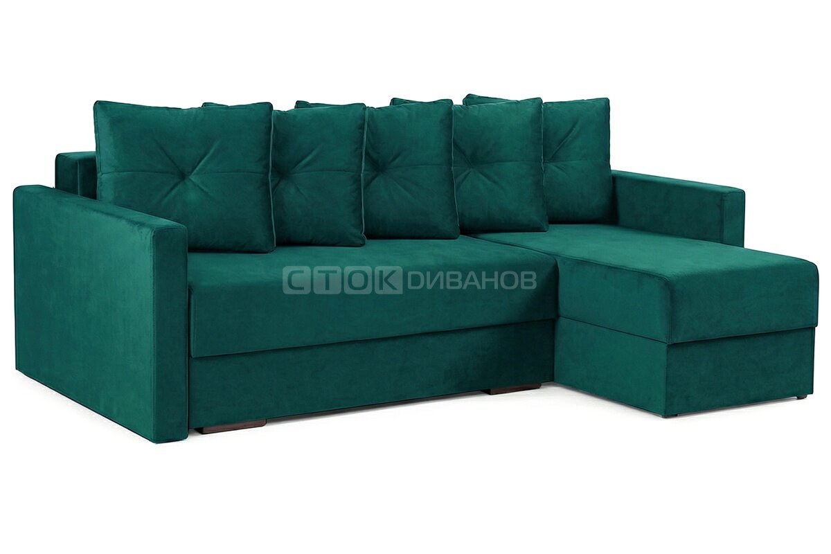 Угловой диван Сток Диванов Милан Green зеленый 234 см, механизм еврокнижка