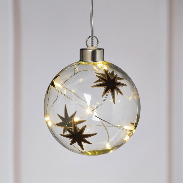 Светящийся елочный шар Ivory Star 10 см, 10 теплых белых LED ламп, на батарейках, Peha, GF-18025