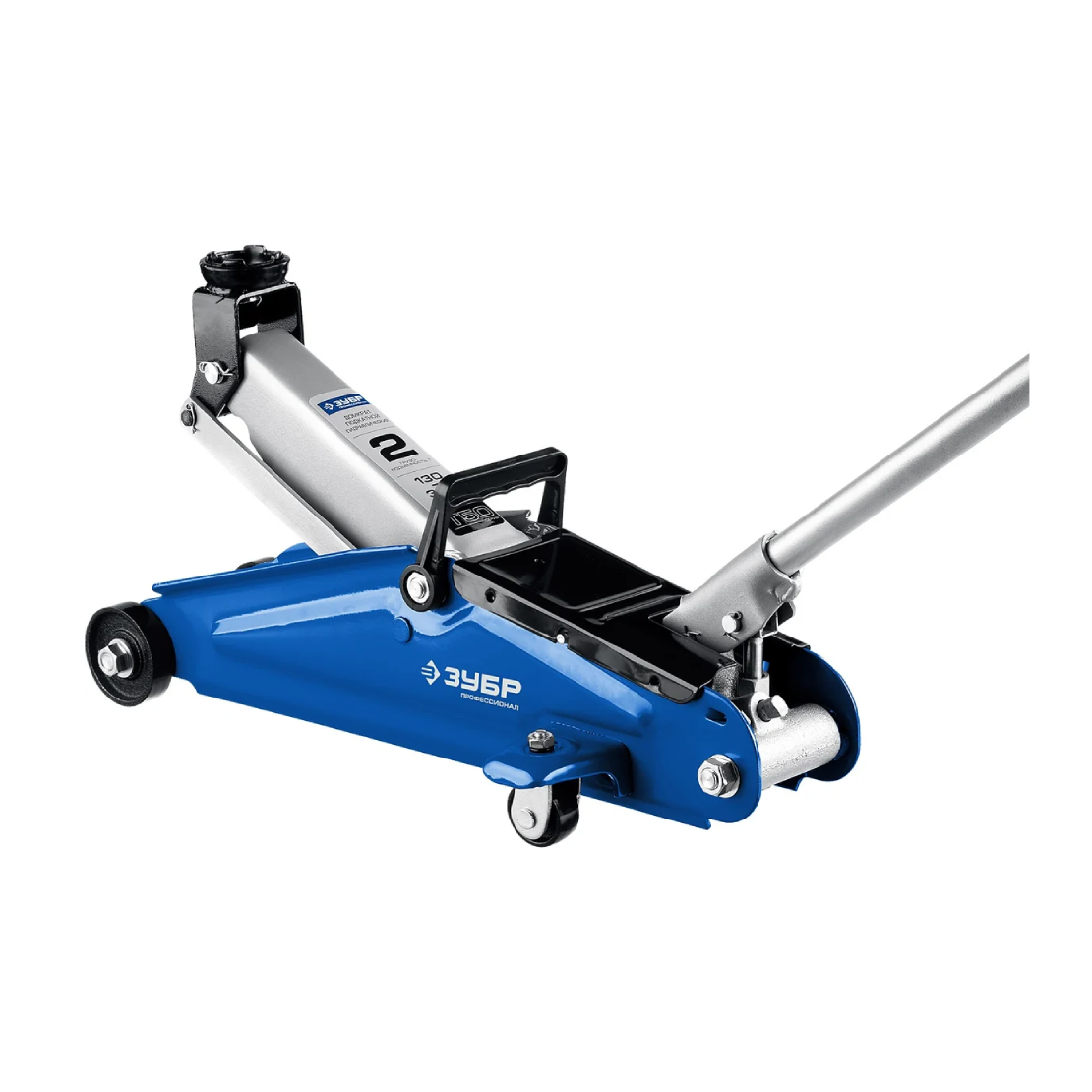 Гидравлический подкатной домкрат ЗУБР 43052-2-K, 2 т, 130-380 мм, кейс, синий