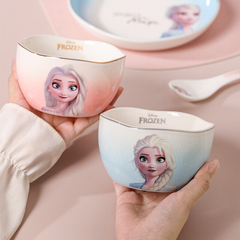 2026 Дисней Холодное Сердце Эльза Принцесса Девочка Тарелка Кружка для воды Миска для лапши Рисовая миска Новая посуда Домашняя керамическая миска с мультяшным дизайном