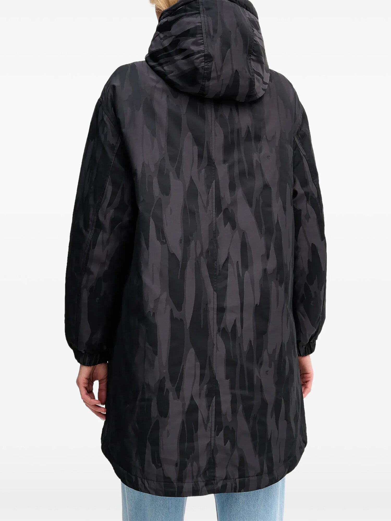 Пальто Sisley Hooded patterned parka coat, размер XS, black / black — фото 1