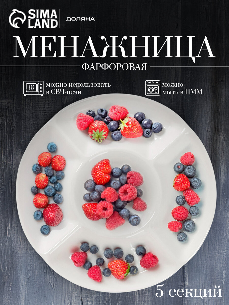 Менажница Доляна White Label, 5 секций, d=30 см, фарфор, белая