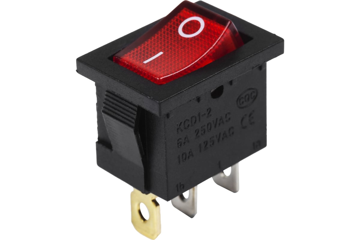 Выключатель клавишный Rexant Mini ON-OFF красный с подсветкой (24В 15А (3с)) {36-2165}