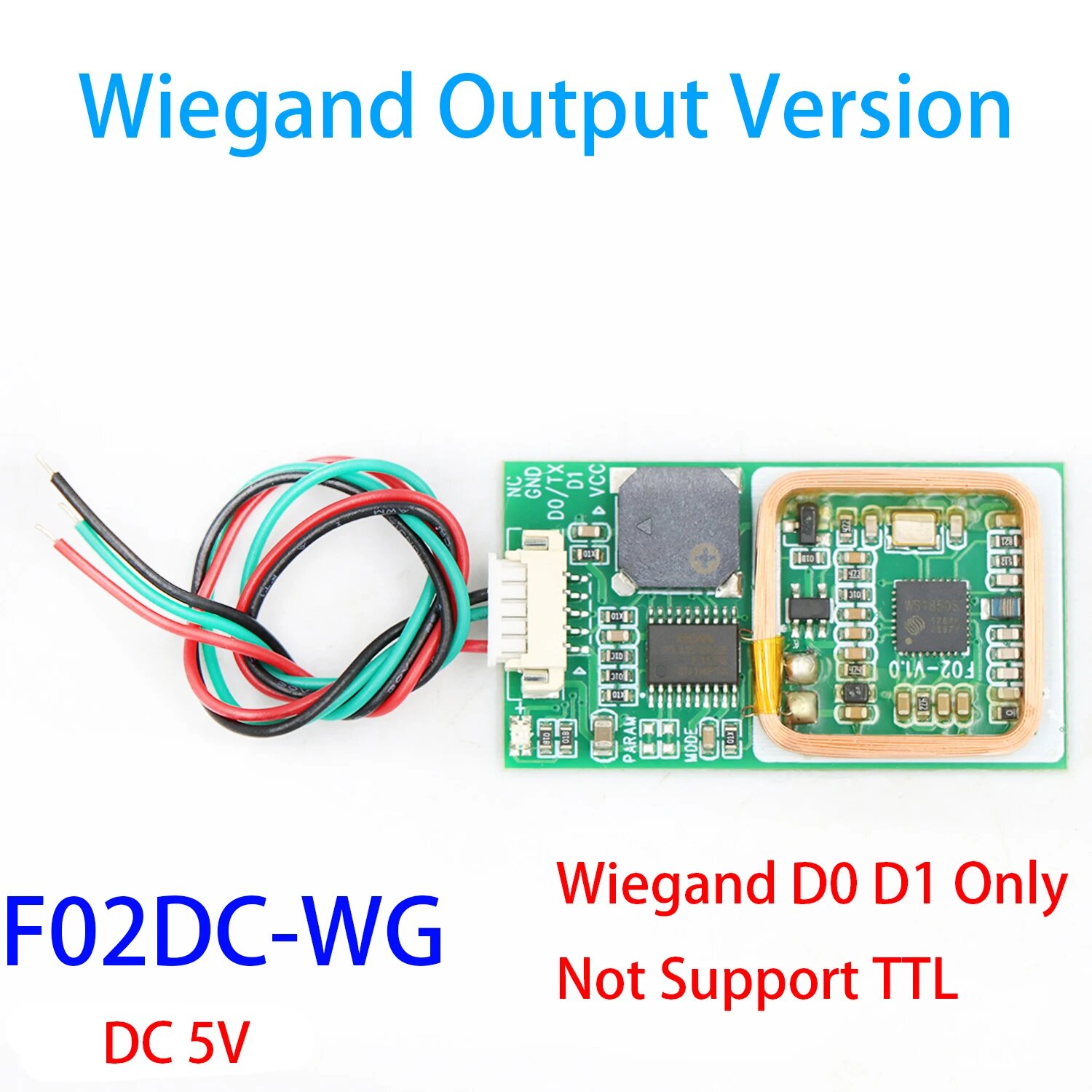 Модуль считывания RFID F02DC-WG, Weigand D0 D1, 5V