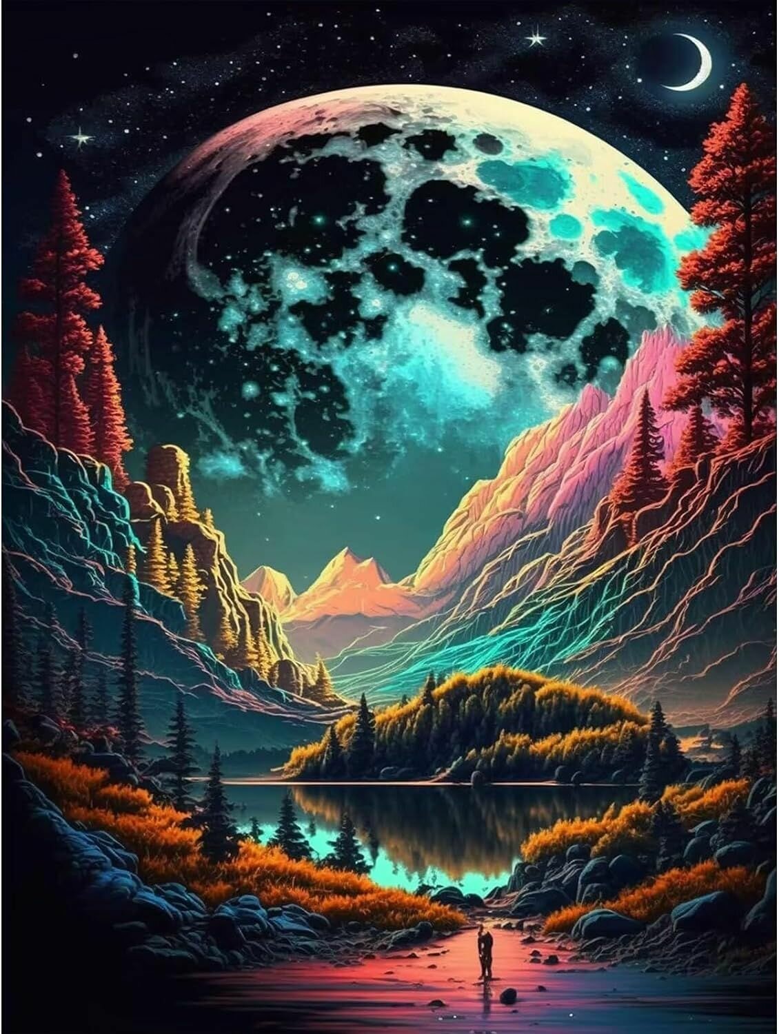 Алмазная мозаика "Луна" 40х30 Алмазная вышивка / картина стразами, Полная выкладка