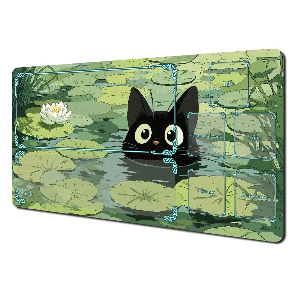 Милый черный кот и пруд дизайн MTG Playmat Magic Card Battle Mat Нескользящий коврик с прошитыми краями Magic mtg Настольный игровой коврик