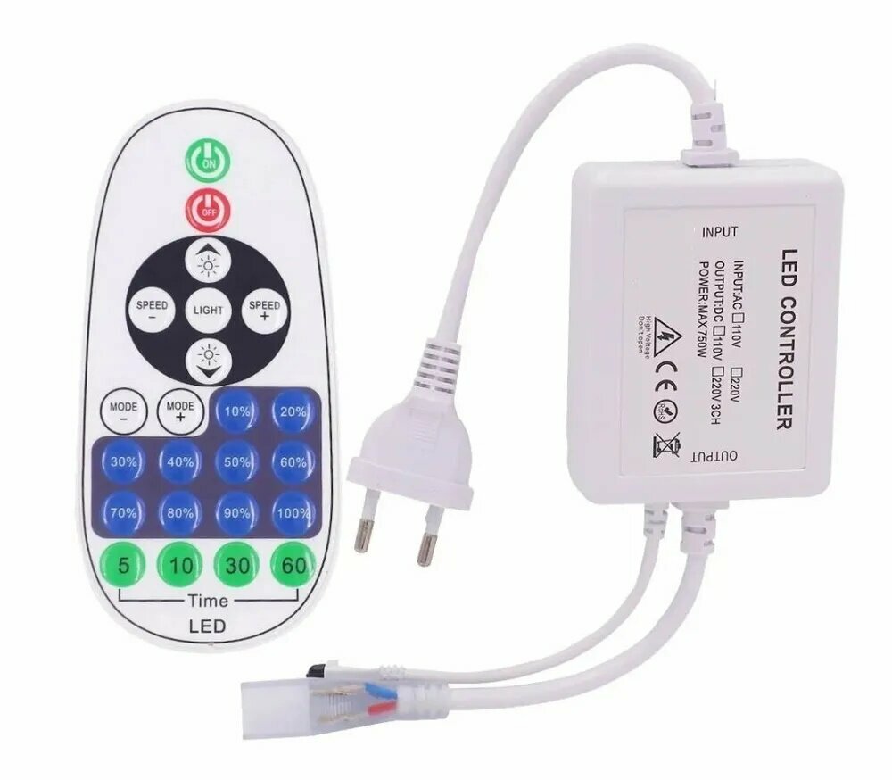 Диммер с ИК пультом для гибкого неона 220В, 8х16мм, монохромный