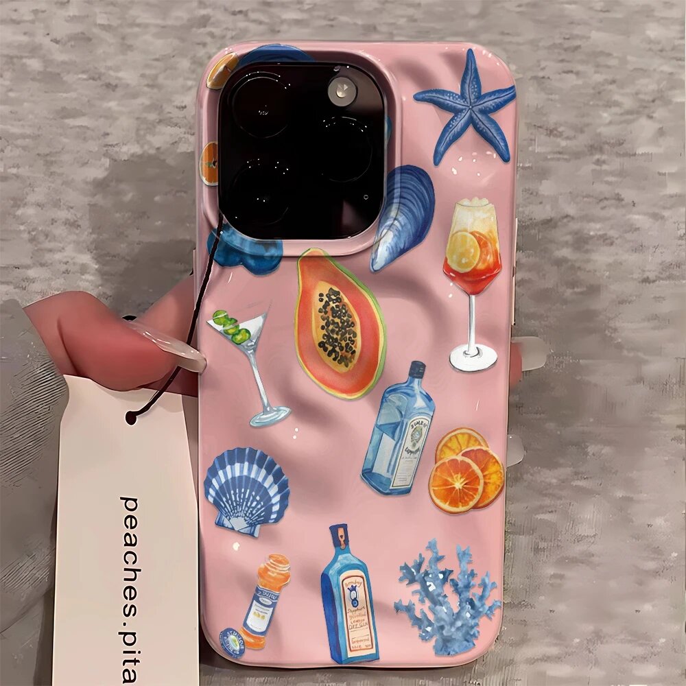 Чехол для телефона с морской жизнью и спиртом для iPhone 11, 12, 14, 13, 15, 16, 17 Pro ProMax Plus 17Air, противоударный мягкий чехол с волнистым чехлом
