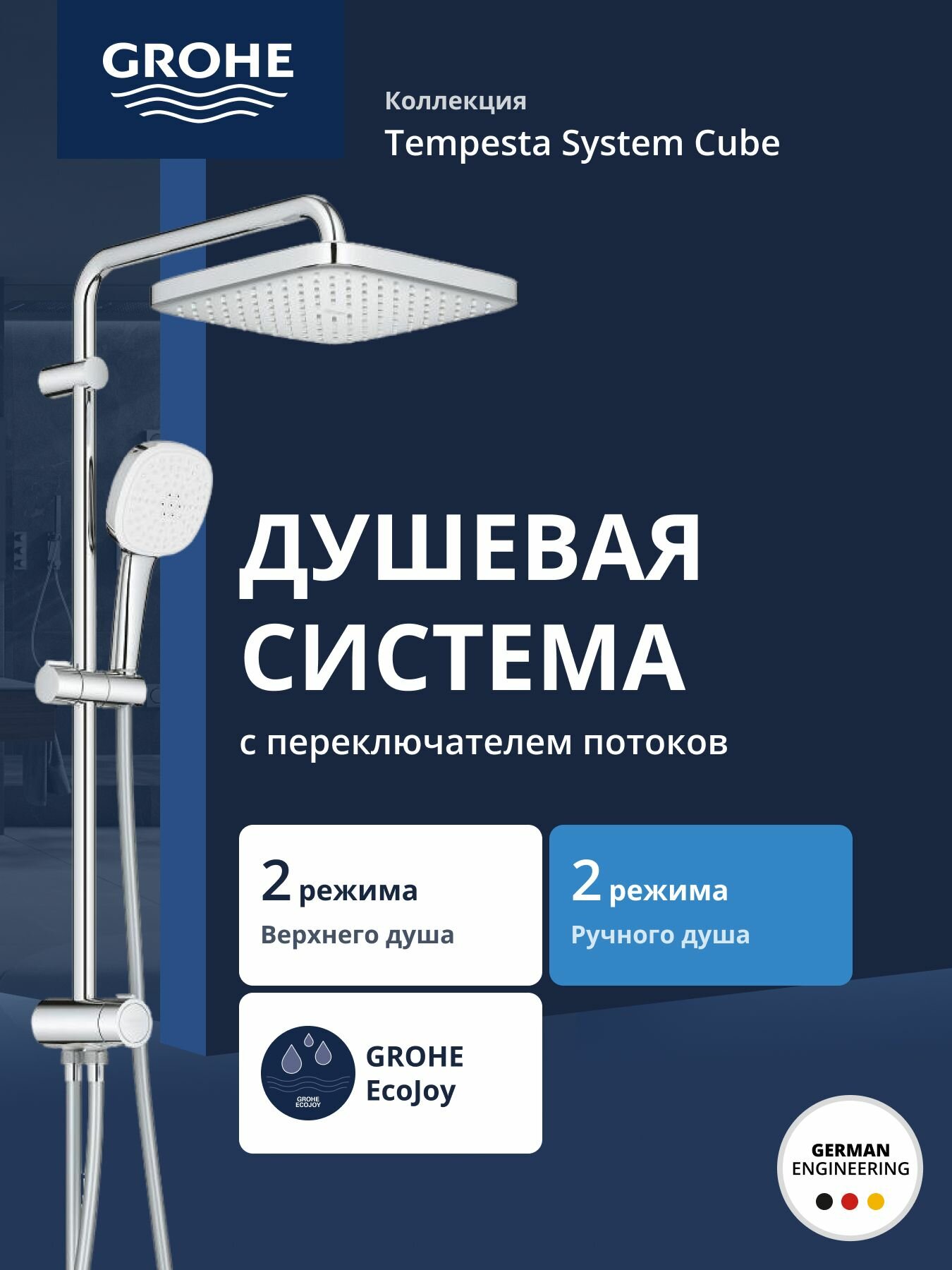Душевая система GROHE Tempesta System 250 Cube Flex с переключателем, хром (26976001)