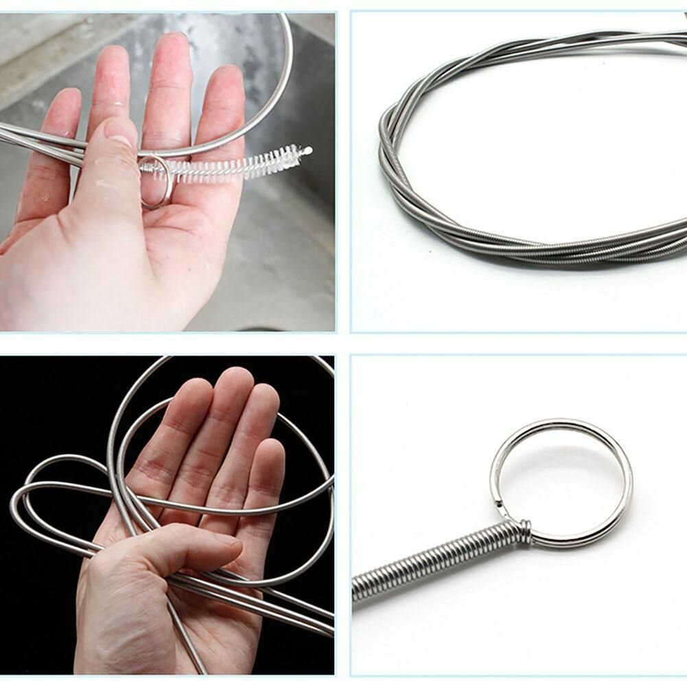 Трос сантехнический щетка для чистки труб 150 см, ершик дренажный для прочистки раковины, ванны, унитаза, гибкий трос-щетка с ручкой против засоров