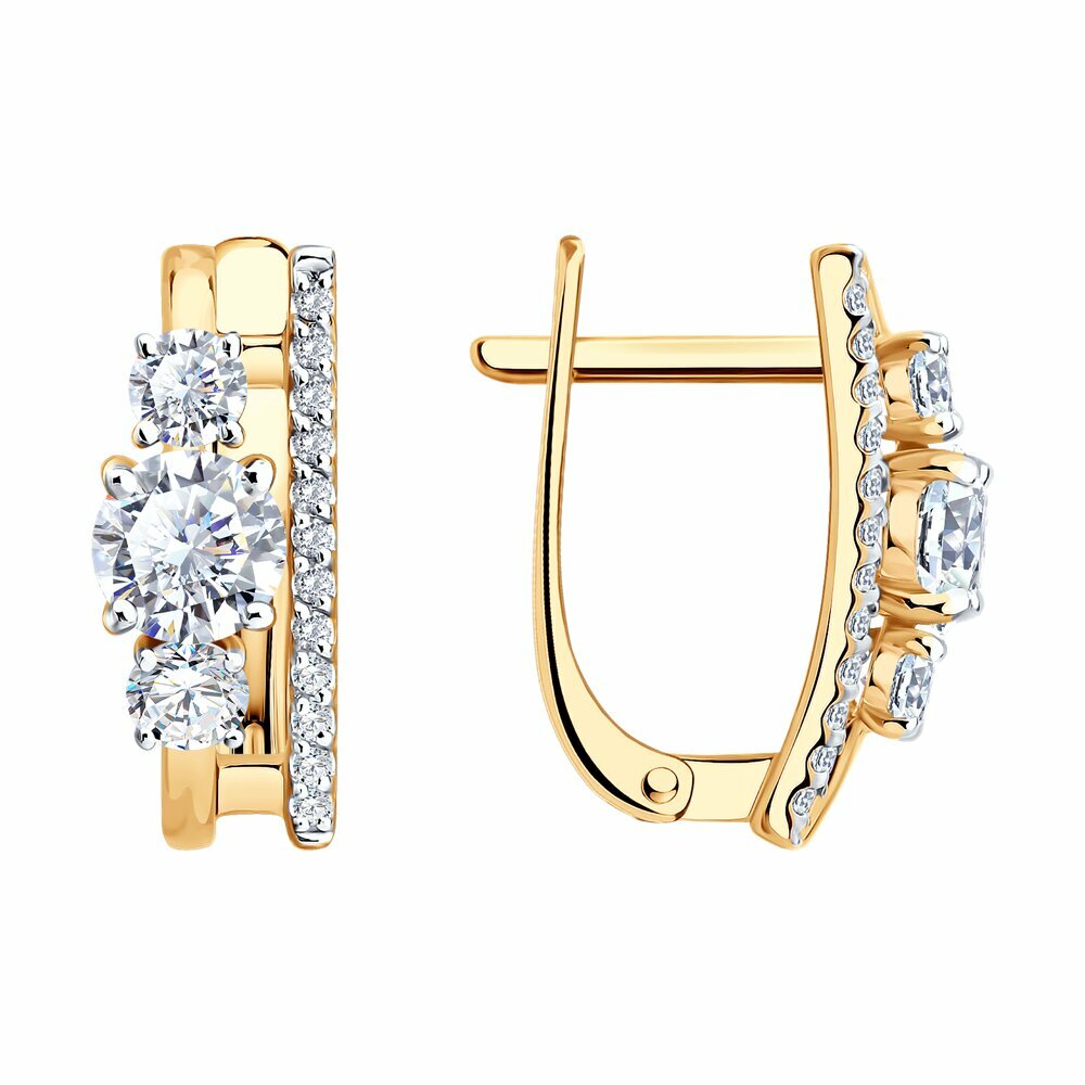 Серьги, красное золото, 585 проба, фианит