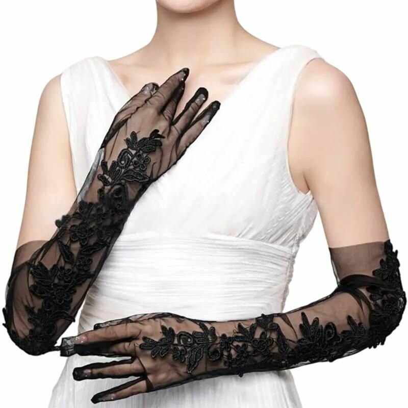 Женские ажурные перчатки без пальцев, Водорастворимый черный цвет