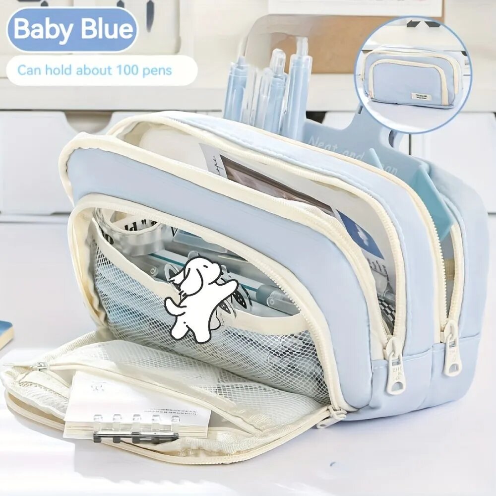 1 портативный пенал большой емкости -вместительная коробка для канцелярских принадлежностей, подходящая для офиса, школы, мужчин, женщин -портативная косметичка