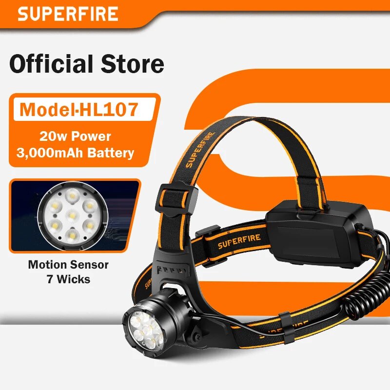 SUPERFIRE HL107 налобный фонарь 7 LED перезаряжаемый