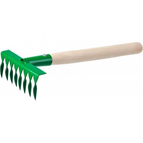 Грабельки садовые с деревянной ручкой, росток 39613, 8 витых зубцов, 160x62x405 мм