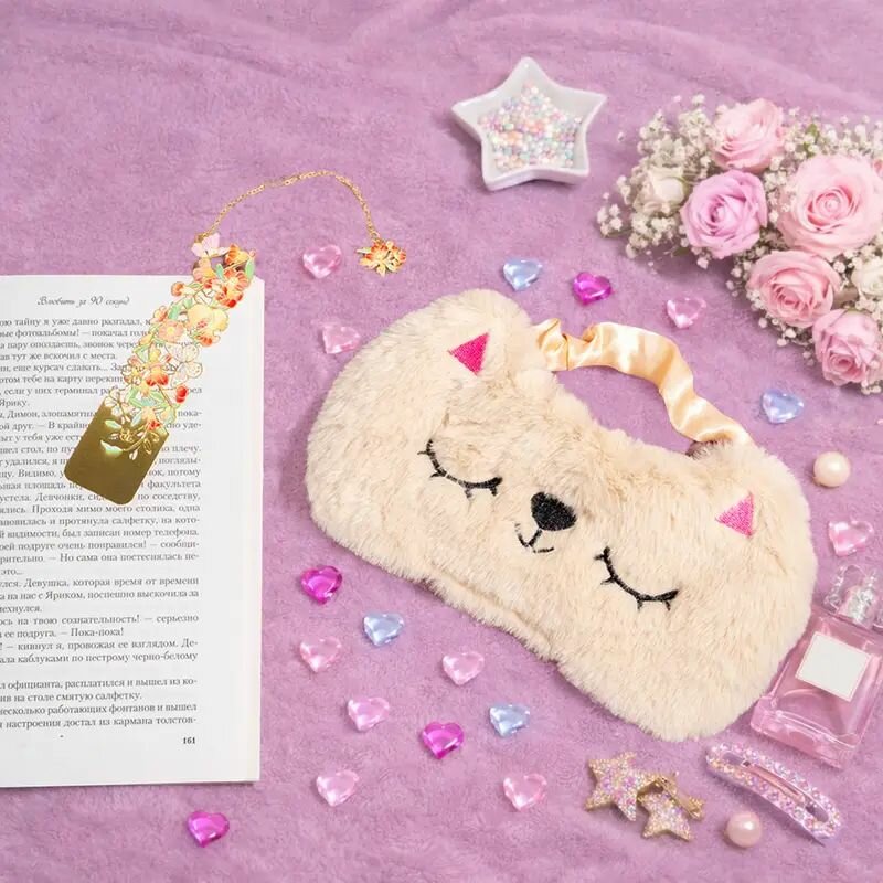 Набор: маска для сна 18,5х11 см. и закладка для книги 2,9х11,5 см. милый подарок для любителей комфортного отдыха