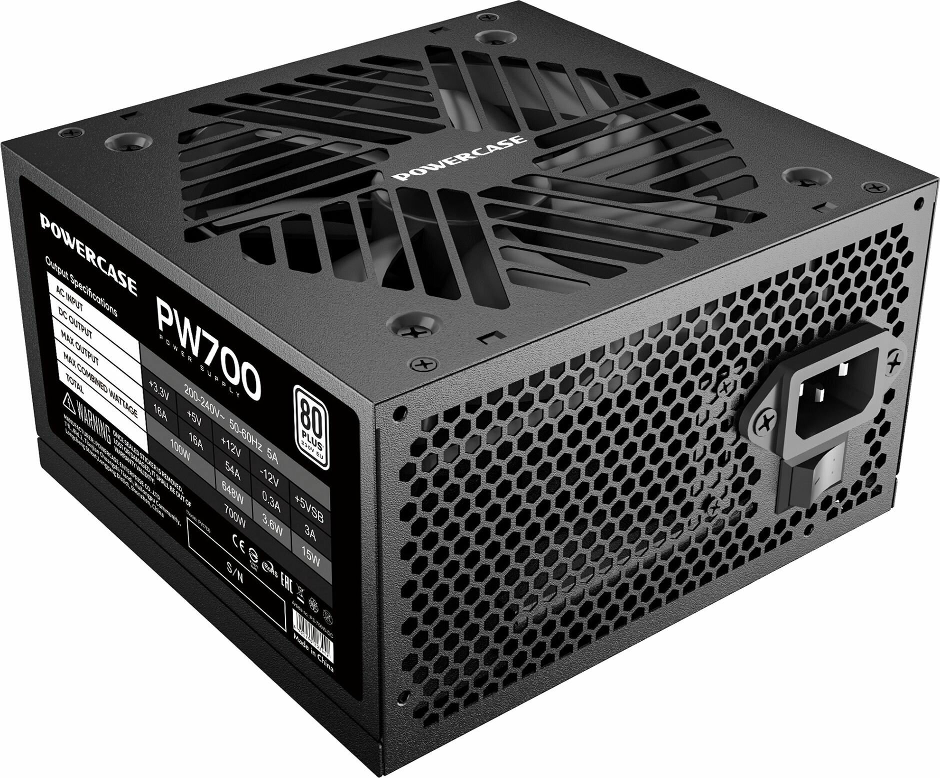 Блок питания Powercase PW700 (80 Plus, ATX 2.31, 700W, APFC, DC-DC, 120mm Fan) PS-700W-DC