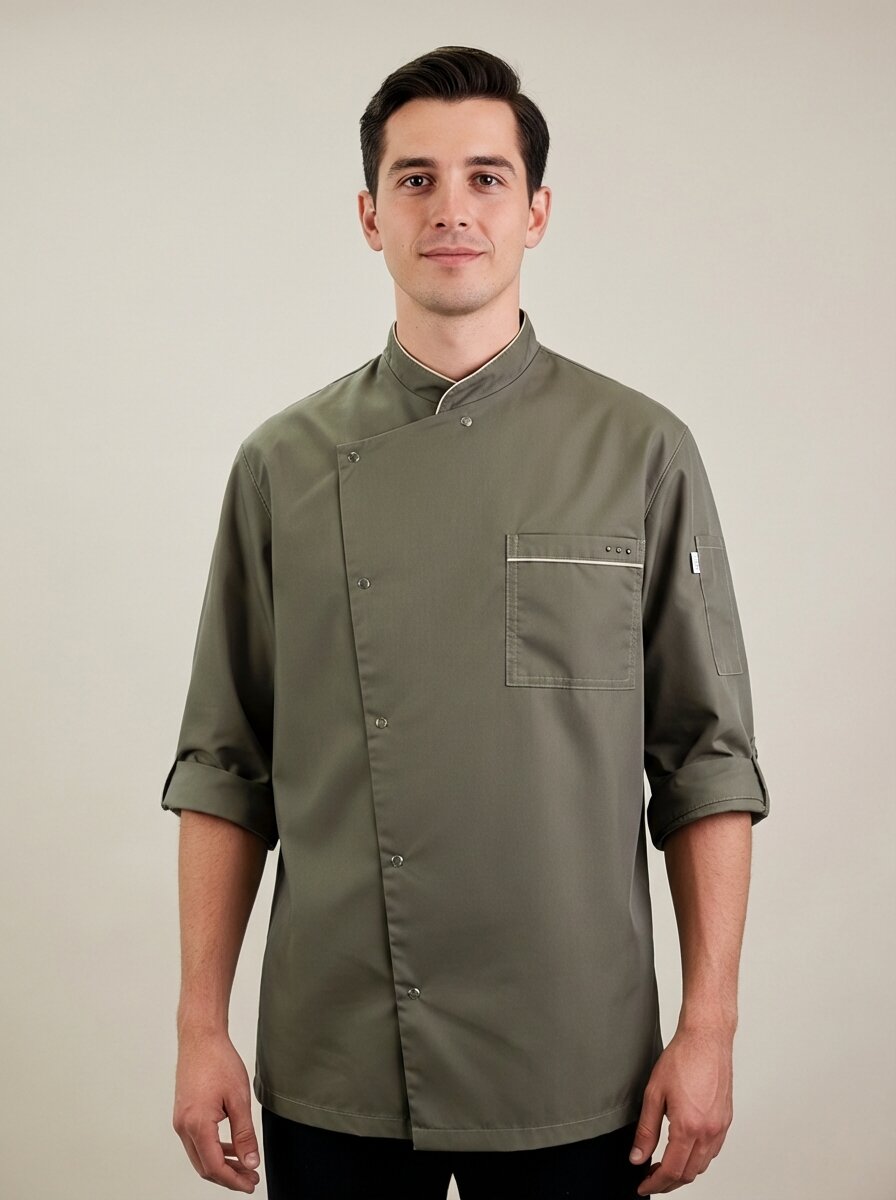 Китель повара мужской Вилан, укороченный рукав, цвет хаки, размер 52-54, рост 158-164см