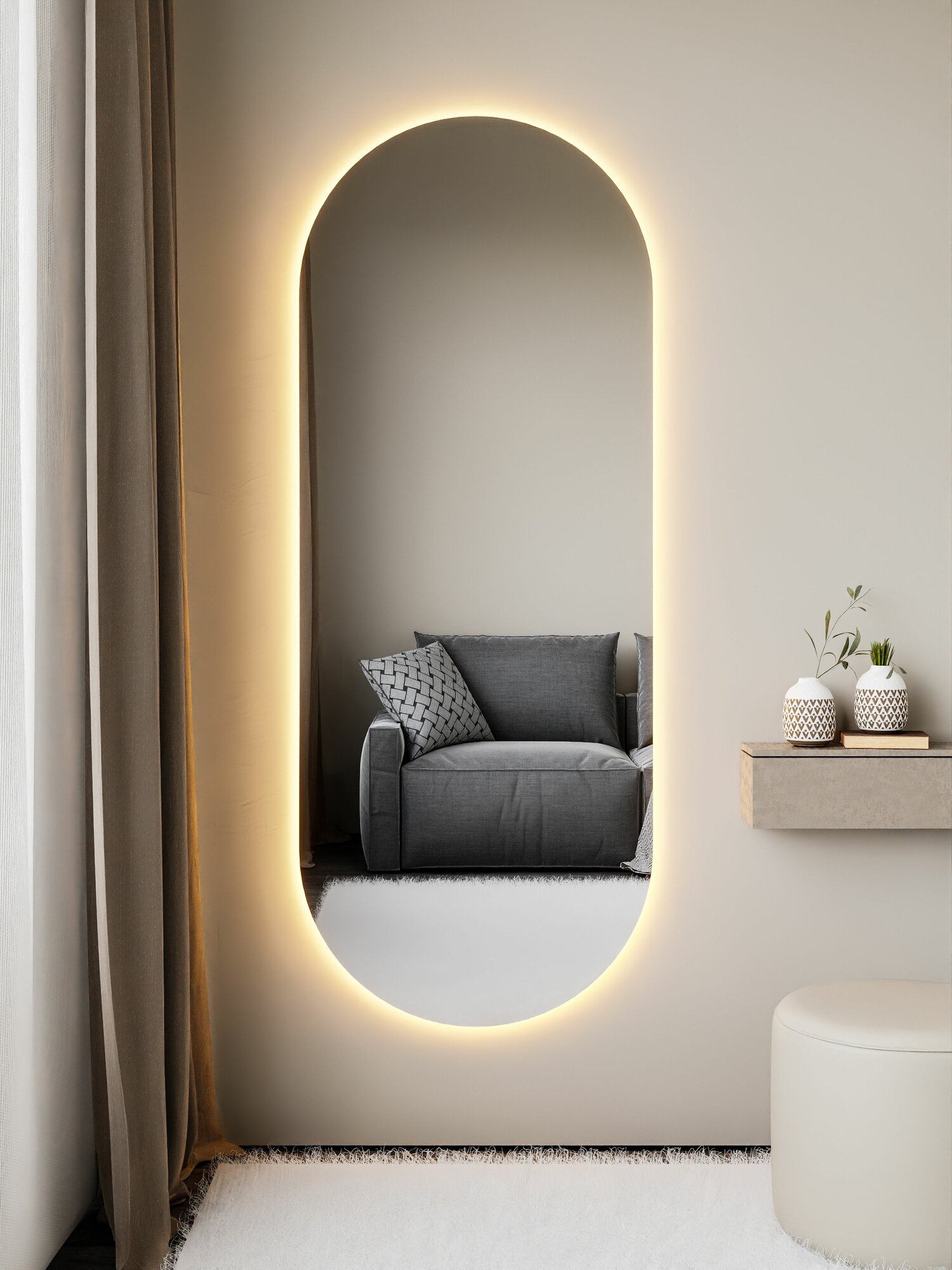 Зеркало настенное 180х70 см. BLX MIRROR М6 фигурное с подсветкой теплый свет 3000К