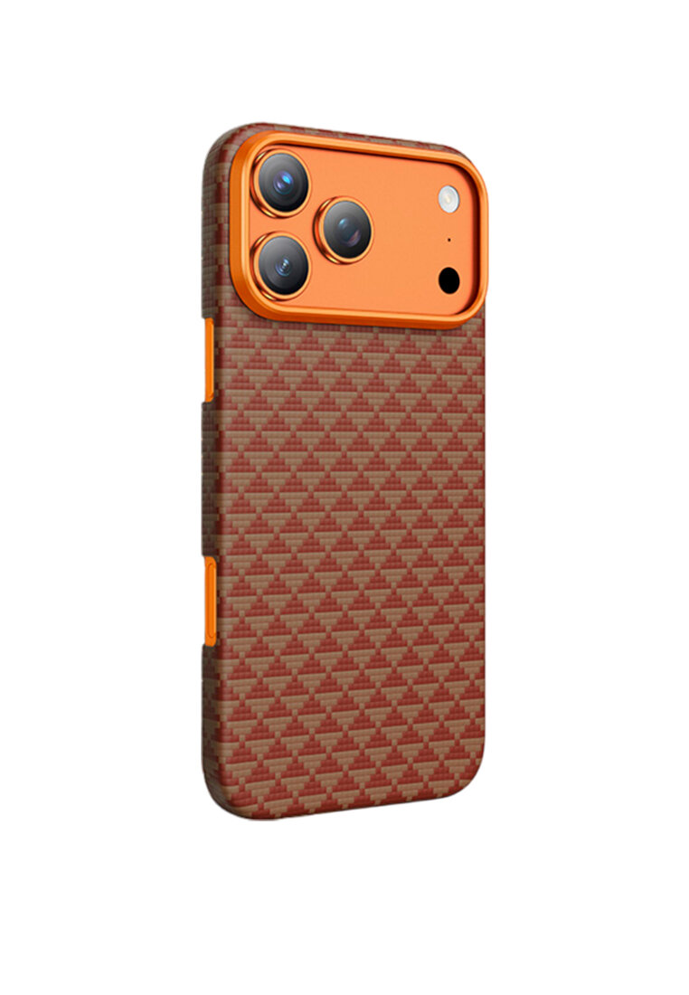 Чехол iPhone 17 Pro Max KEEPHONE KEVILAR PARIS MagSafe Карбон арамидное волокно 1500D, 38 шт. магнитов N52-10Н - Orange
