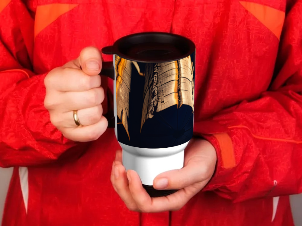 Тремокружка для авто с принтом "Деревянные чурки в ярких огнях" 0.5 л.